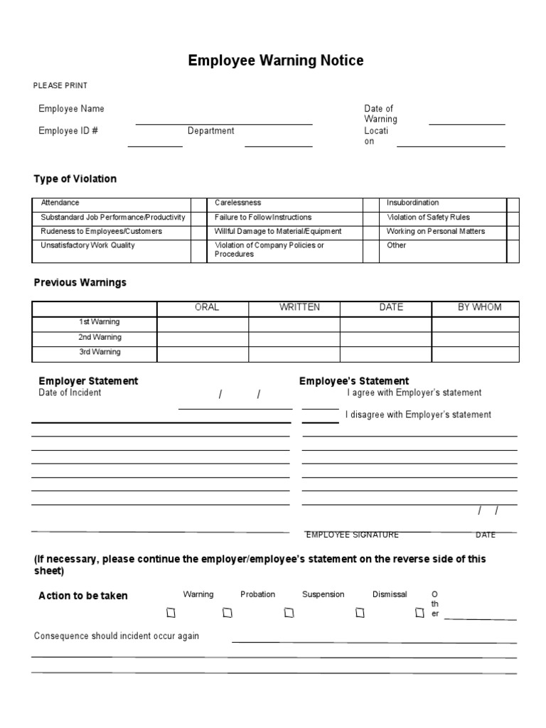 Employee Warning Notice 01 | PDF | Employment | Business