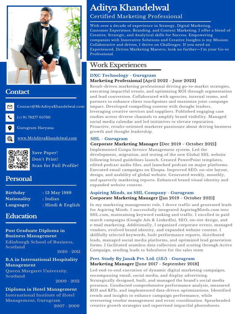 Resume - Aditya Khandelwal - Certified Marketing Professional | PDF Resume - Aditya Khandelwal - Certified Marketing Professional | PDF