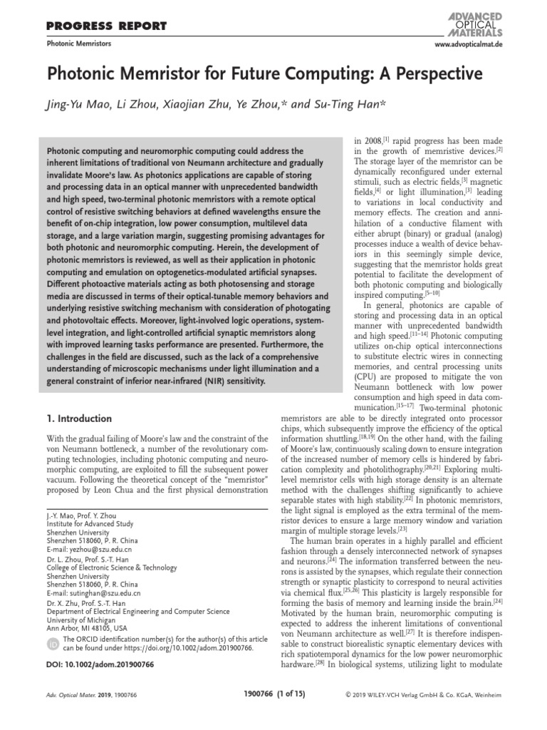 Thref Photonic Memristors | PDF | Photonics | Graphene