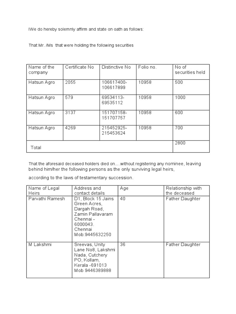 Annexure E Transmission of Shares | PDF