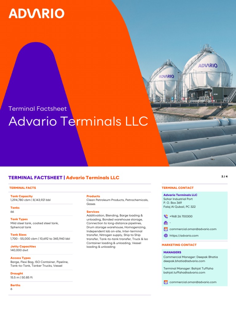 Advario-terminals-llc-factsheet | PDF | Water Transport | Freight Transport