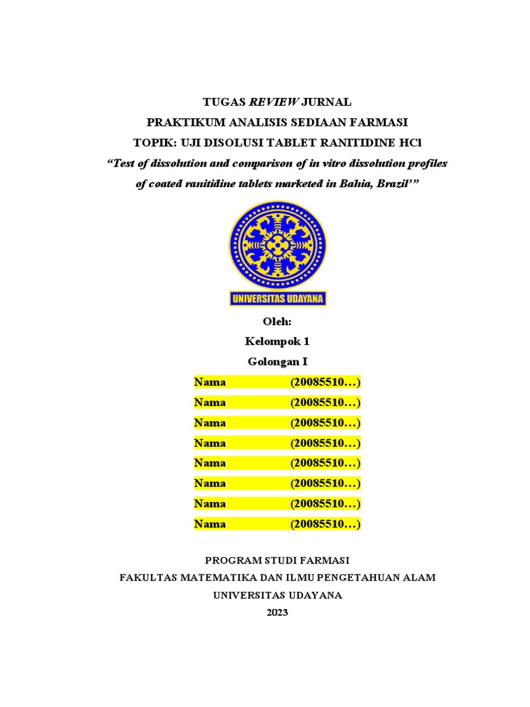 Uji Disolusi Tablet Ranitidine HCl | PDF