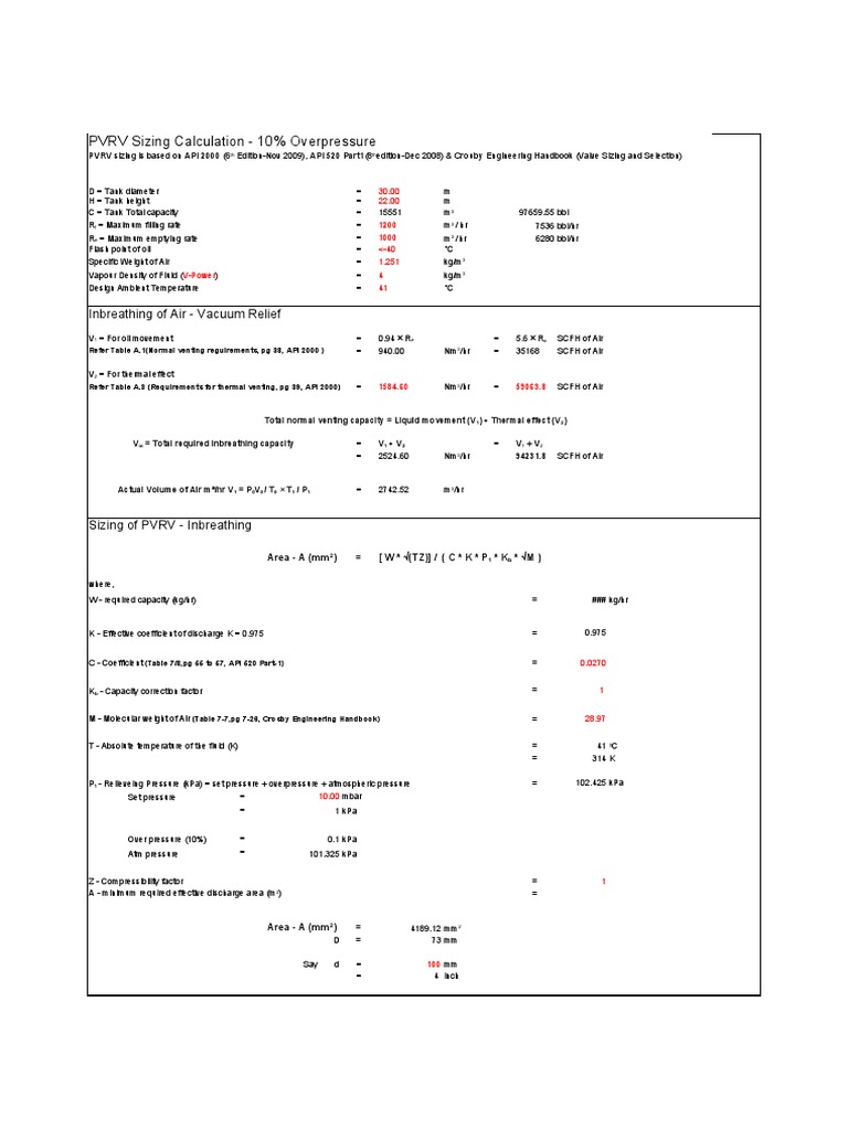 PVRV Sizing Calculations Crude Oil Stroage Tank 007486 T 01 | PDF