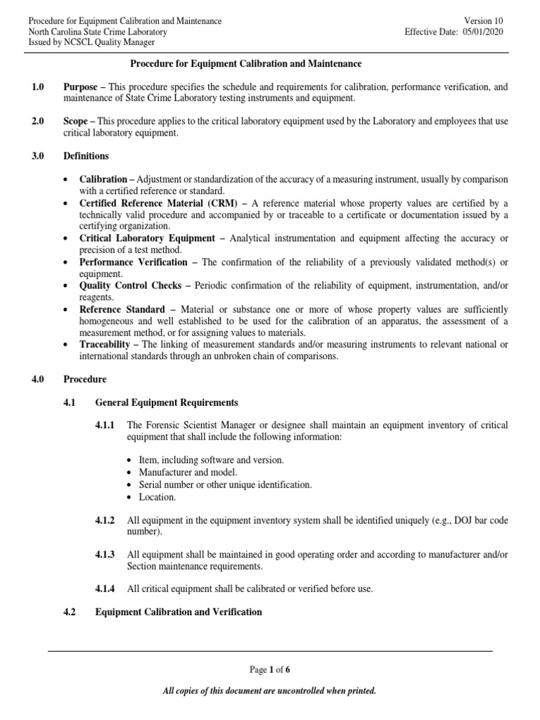 Equipment Calibration and Maintenance 05 01 2020 | PDF | Calibration ...
