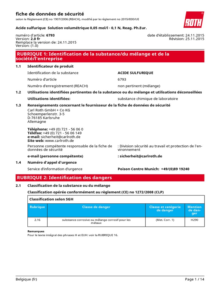 Acide sulferique-FDS | PDF