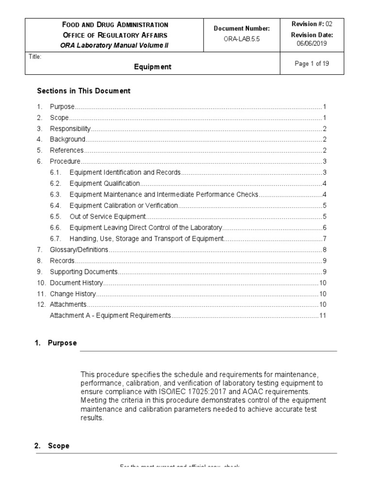 ORA-LAB.5.5 Equipment v02 | PDF | Calibration | Verification And Validation