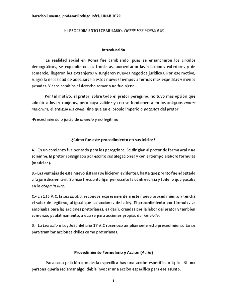 Procedimiento Formulario en Derecho Romano | PDF | Propiedad | Ley romana