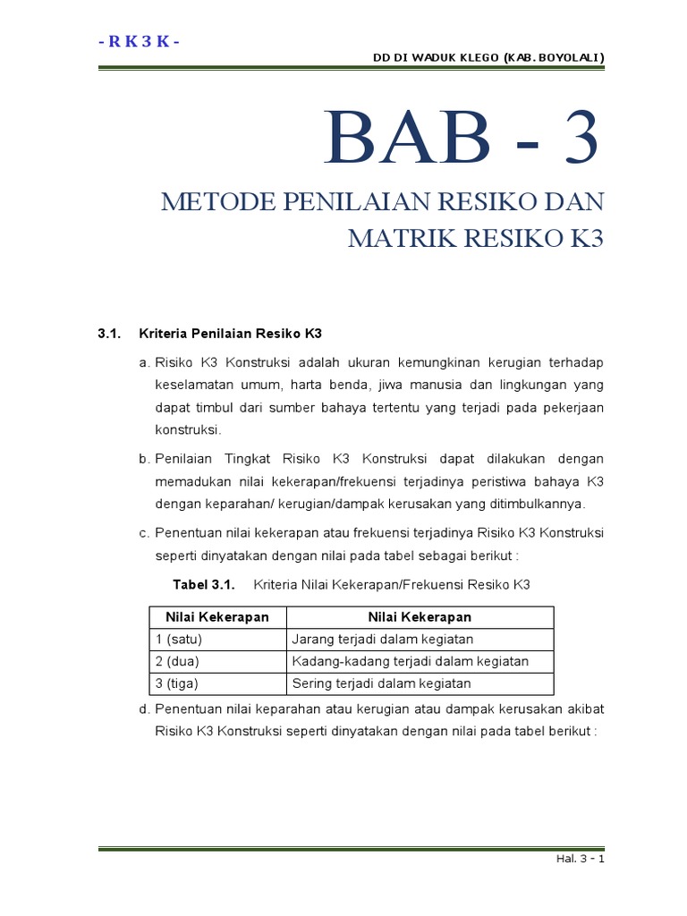 Bab 3 - Metode Penilaian Resiko&Matrik K3 - Klego | PDF
