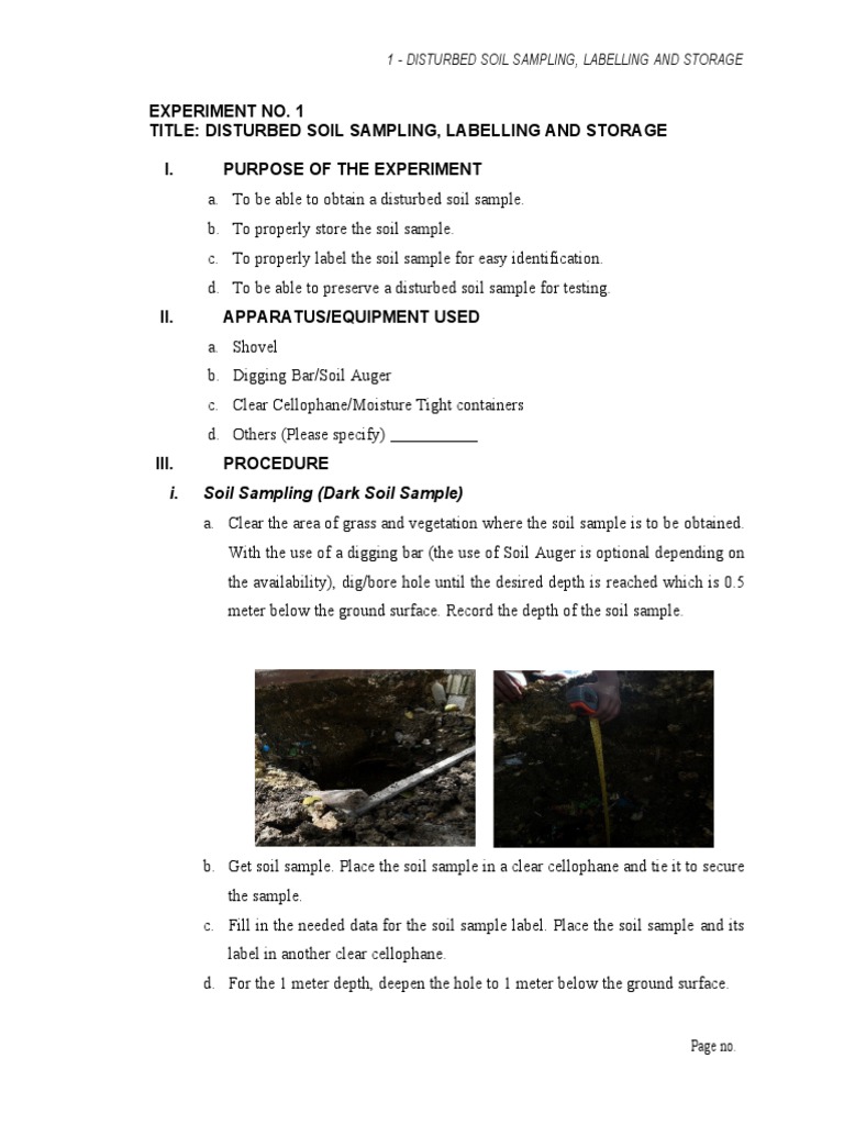 EXPERIMENT NO. 1 Disturb Soil Sample, Labelling and Storage | PDF | Soil Science | Physical Sciences
