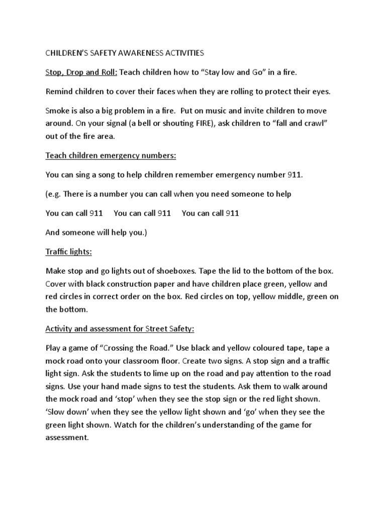 CHILDREN'S SAFETY AWARENESS ACTIVITIES | PDF