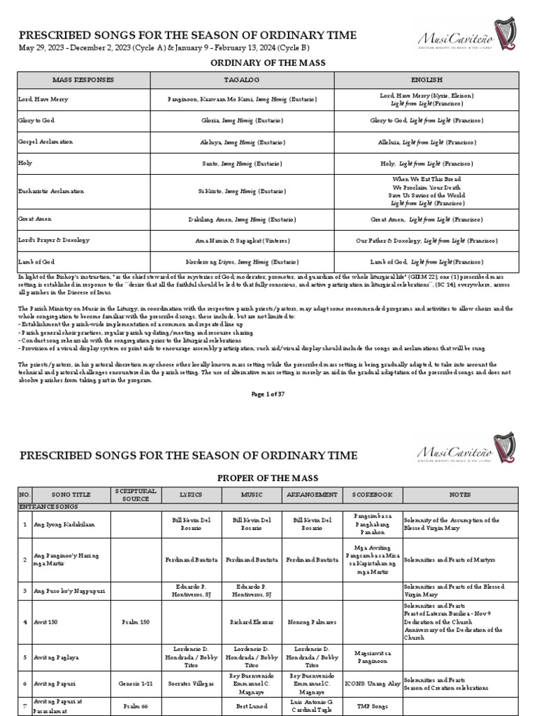 2023 MusiCaviteño Prescribed Songs For The Season of Ordinary Time ...