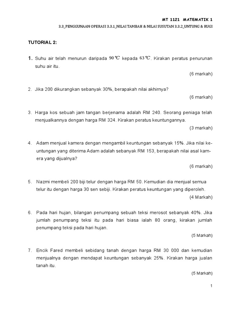 TutoRiaL 3.3 - Penggunaan Operasi 3.3.1 - Nilai Tambah - Nilai Susutan ...