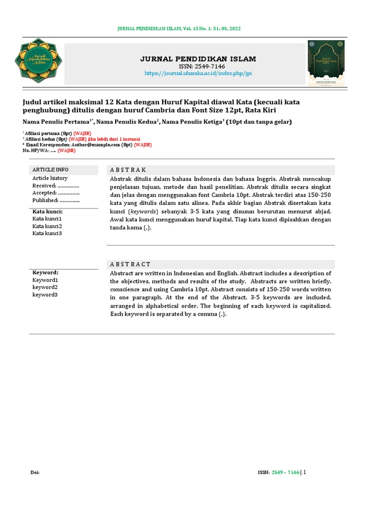 Panduan Penulisan Jurnal Pendidikan Islam | PDF