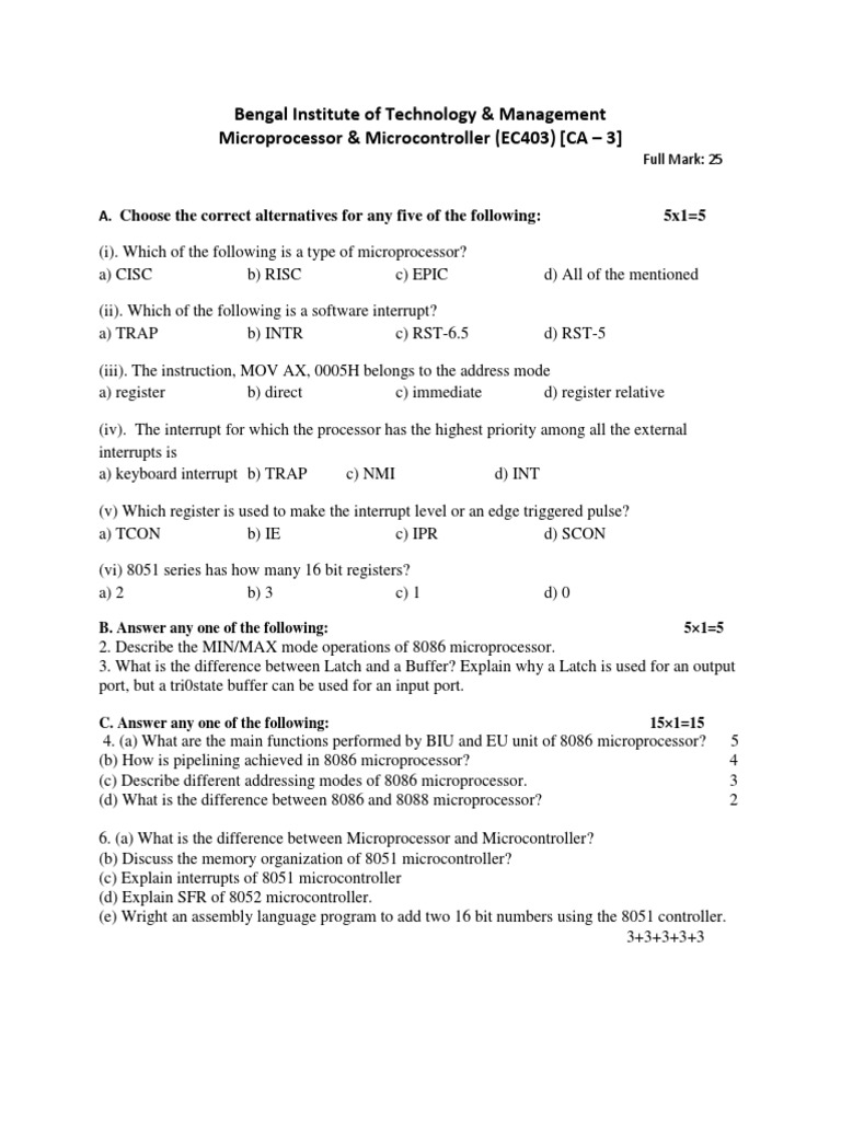 CA 3 Microprocessor | PDF | Teaching Methods & Materials | Computers