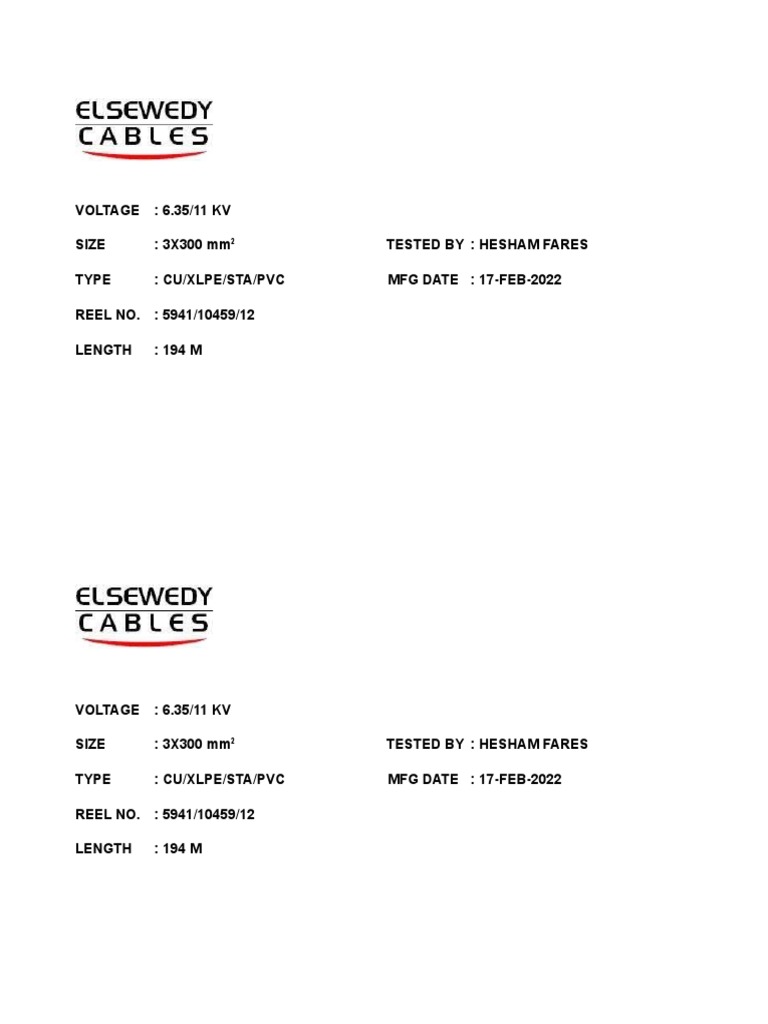 Elswedy Cable Drum Name Plate | PDF