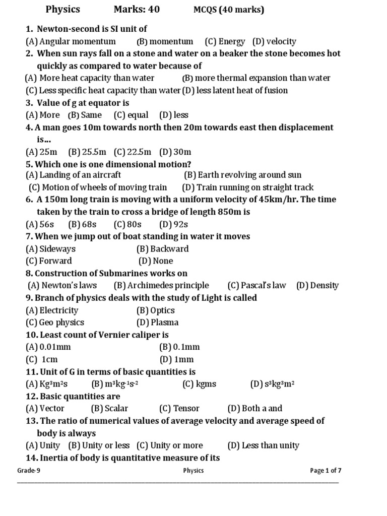 Physics Class 9 Mega Test | PDF | Heat | Heat Transfer