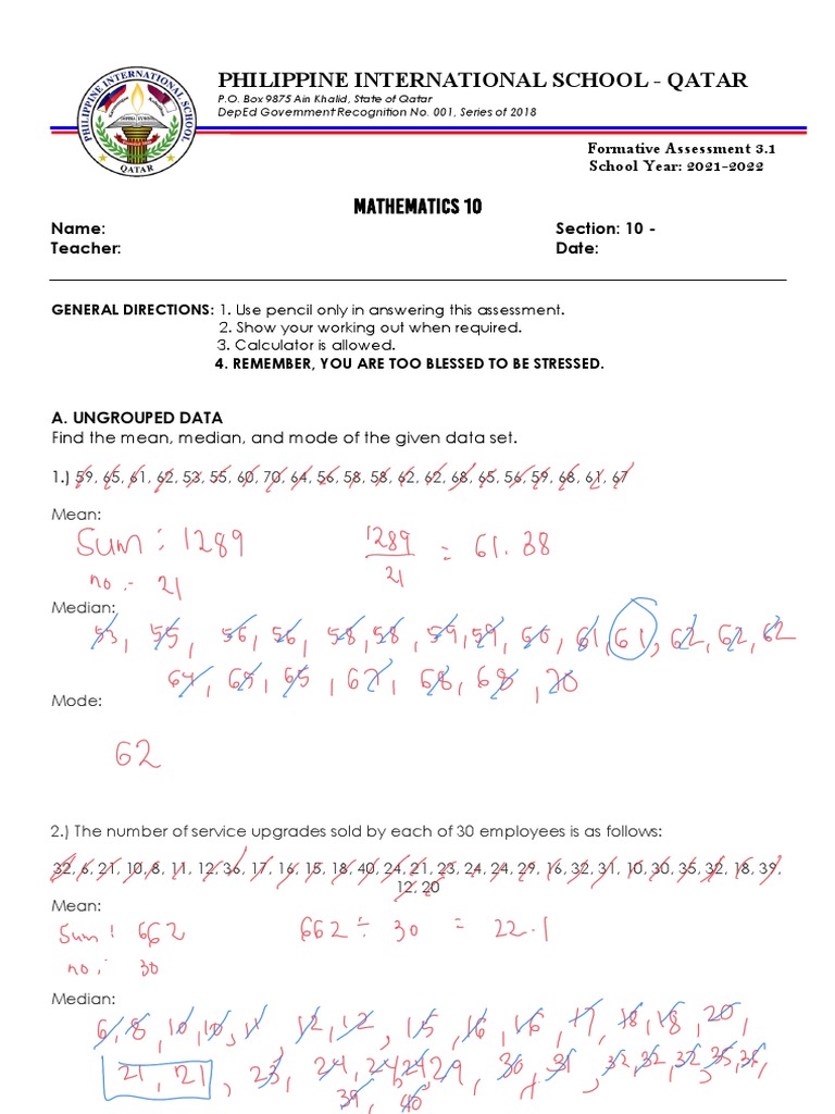 Formative Assessment 3 | PDF | Quartile