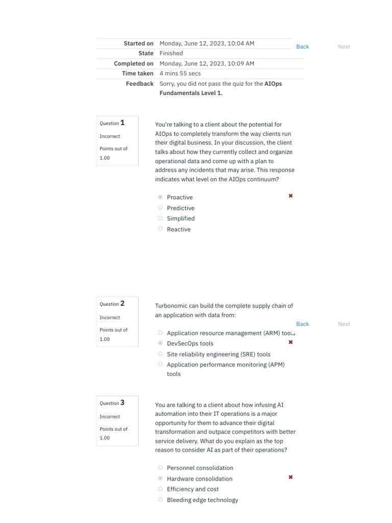 AIOps Fundamentals Level 1 Quiz - Attempt Review 1 | PDF | Cloud Computing | Machine Learning