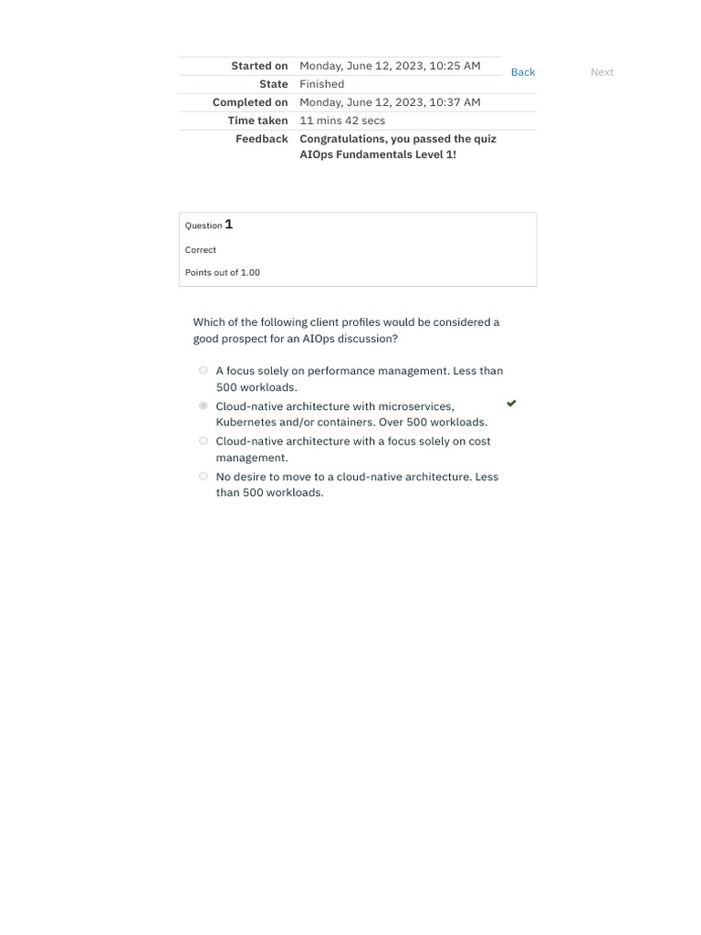 AIOps Fundamentals Level 1 Quiz - Attempt Review - Correct Answers | PDF | Cloud Computing ...