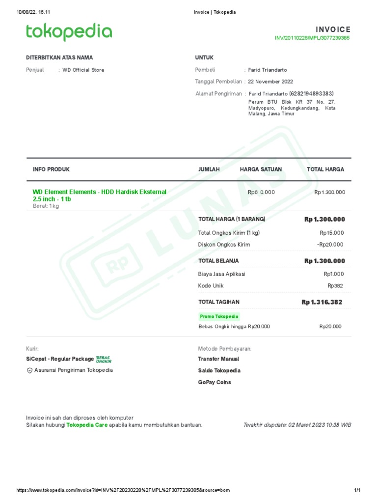 Invoice - Tokopedia | PDF