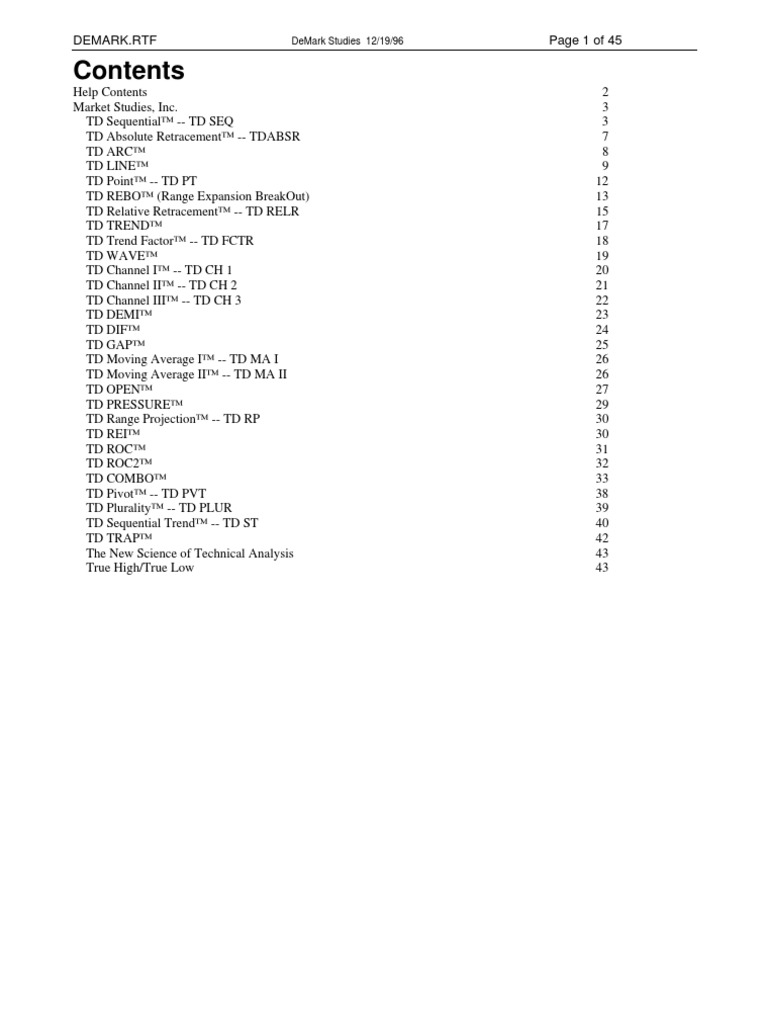(Trading) Demark Indicators (Tommark, 1996) | PDF | Mathematics