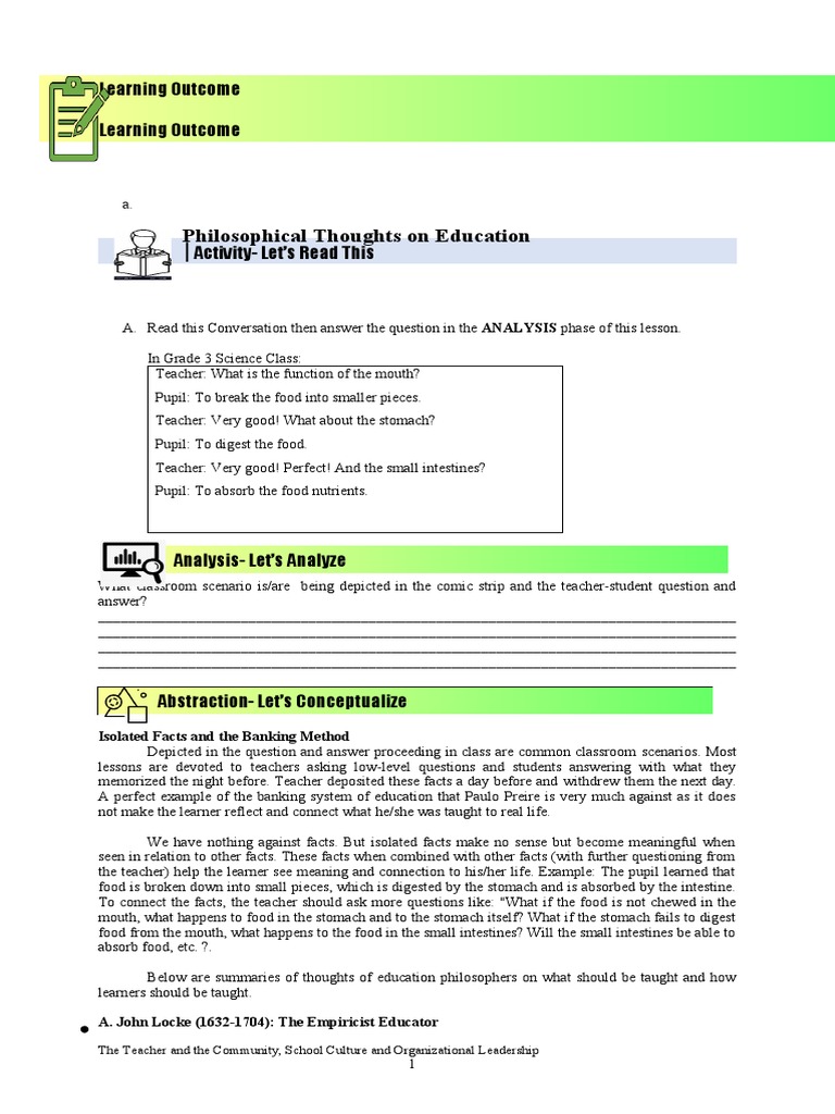 1 Philosophical Thoughts On Education Students | PDF | Pedagogy | Learning