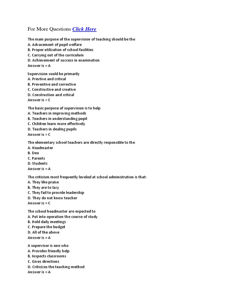 Principal Exam MCQs for School Management | PDF | Career & Growth ...
