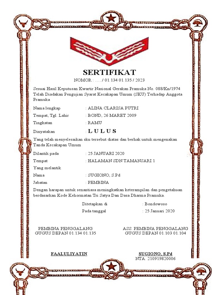 Sertifikat Tku | PDF Sertifikat Tku | PDF