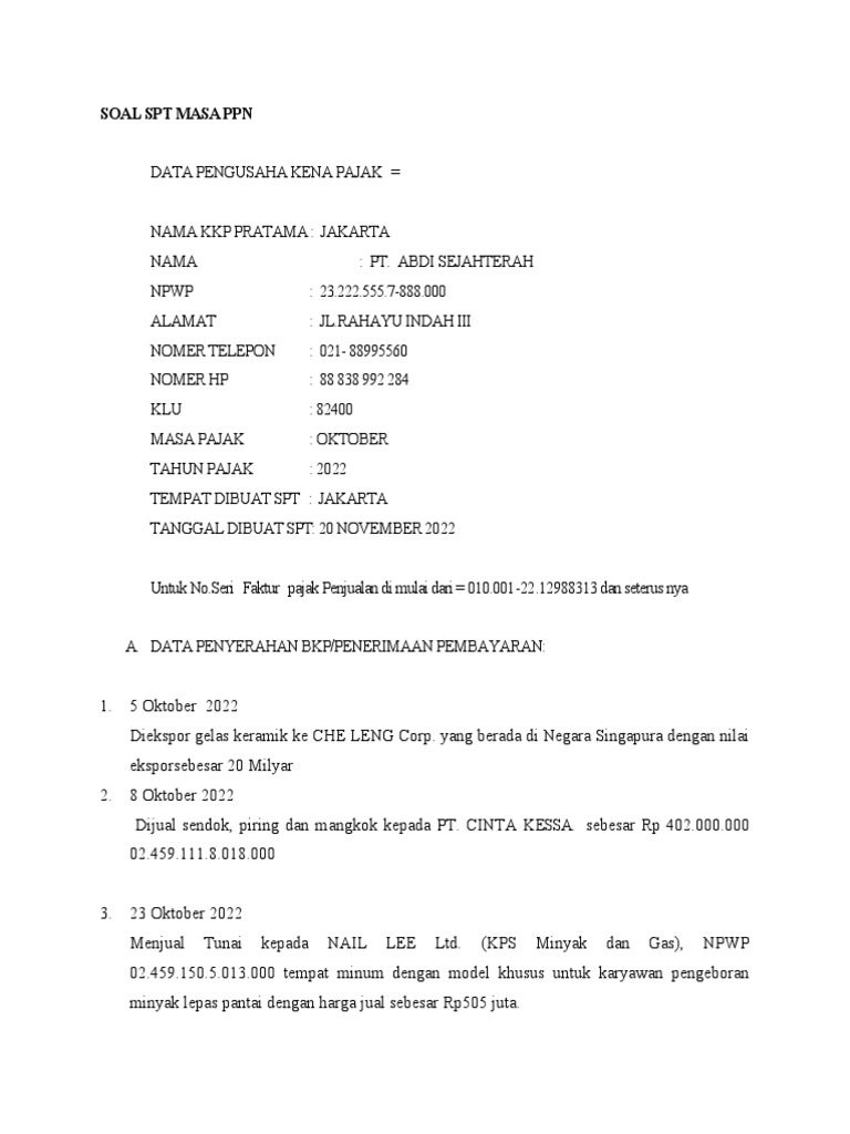 Soal SPT Masa PPN Tahun 2023 | PDF