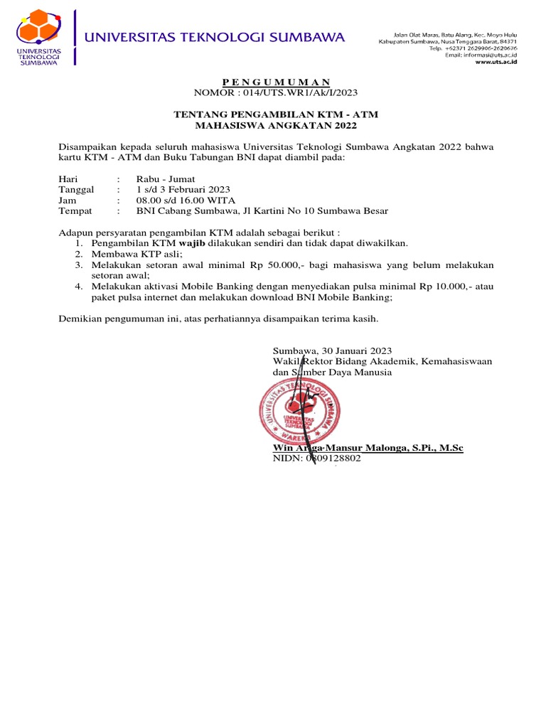 014 P E N G U M U M A N Pengambilan KTM | PDF