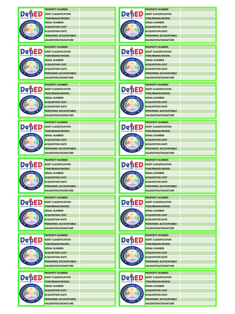 DepEd Property Tagging Template | PDF | Cost | Brand