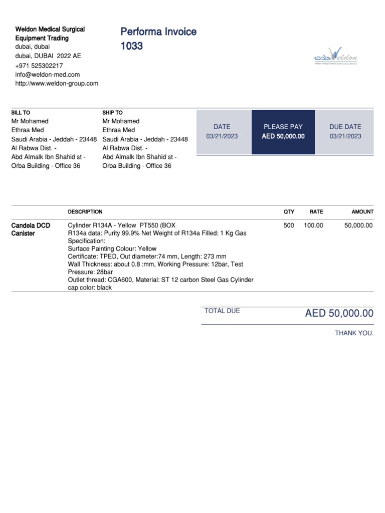 Invoice for Ethraa Med - AED 50,000 | PDF