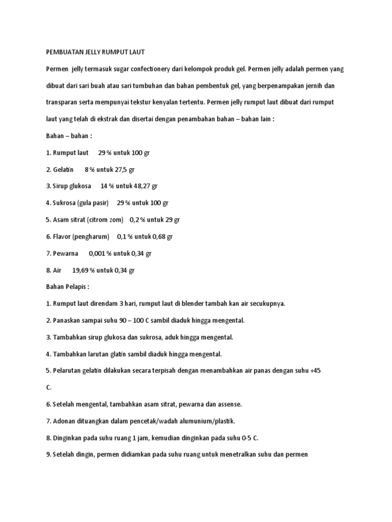 Pembuatan Jelly Rumput Laut | PDF