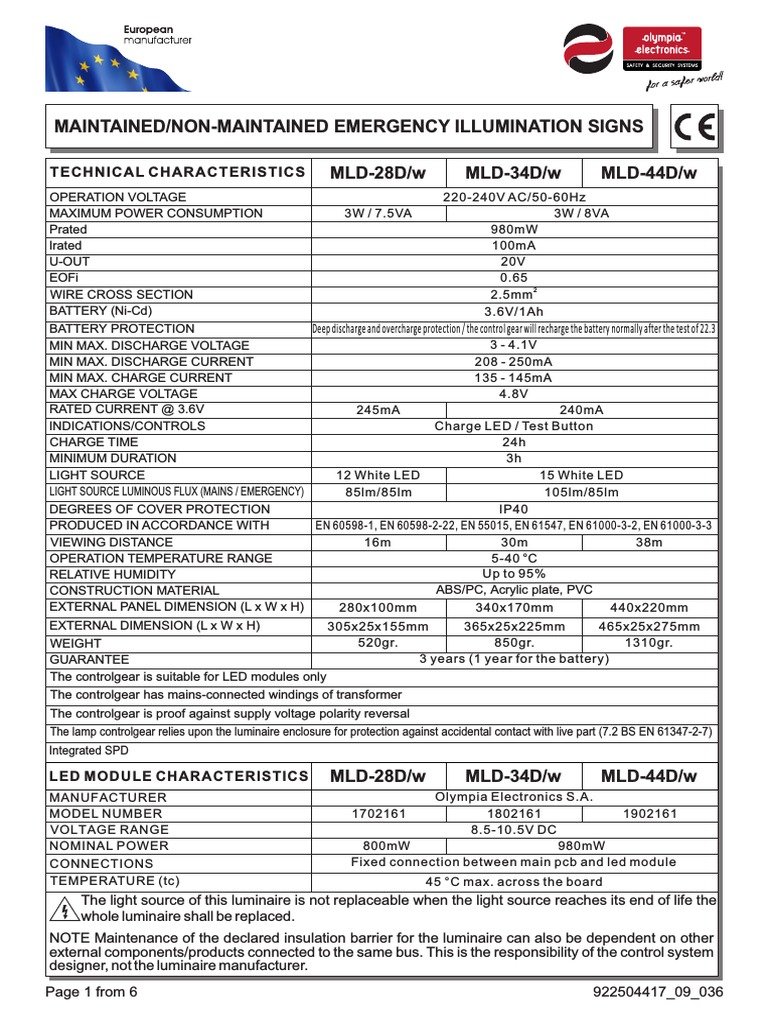 Technical Characteristics: Maintained/Non-Maintained Emergency ...