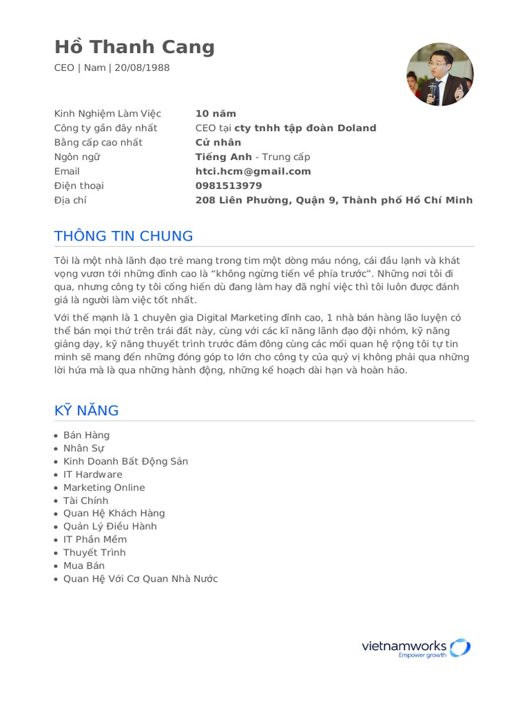 H Thanh Cang CV | PDF