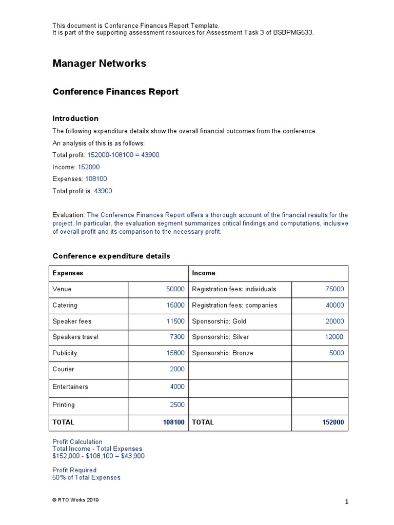 Conference Finances Report Template | PDF