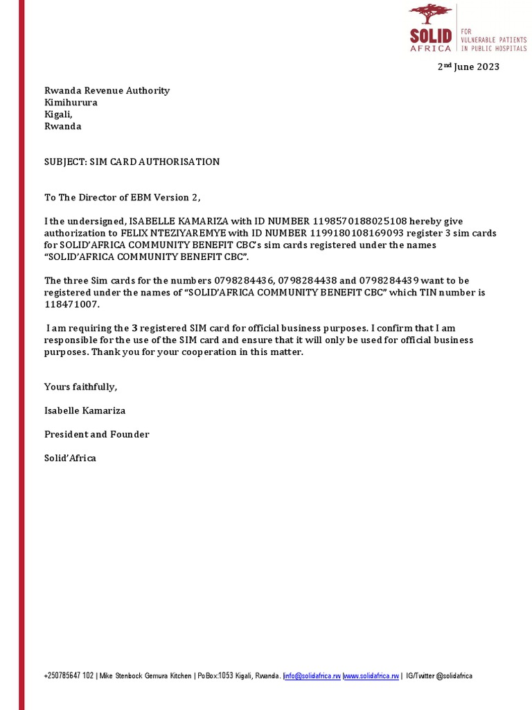 Sim Card Authorisation Rra | PDF