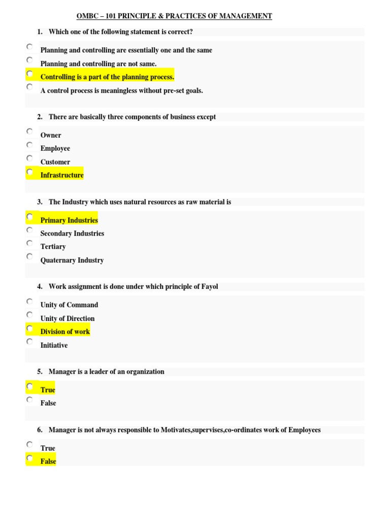 OMBC 101 Principles and Practices of Management-1 | PDF