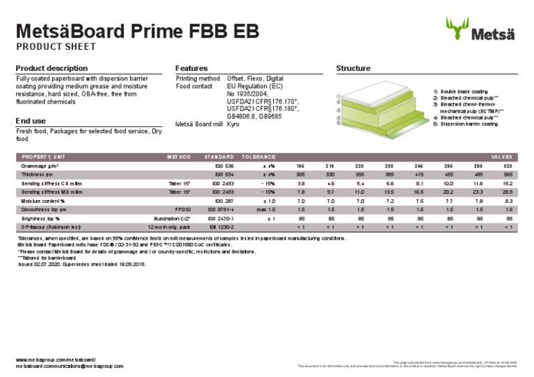 Metsaboard Prime FBB Eb en Iso | PDF | Paperboard | Business Process