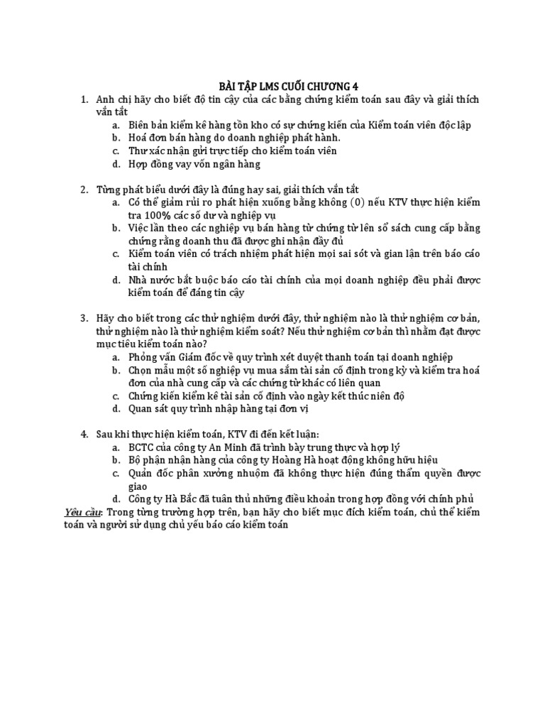 BÀI TẬP LMS CUỐI CHƯƠNG 4 | PDF