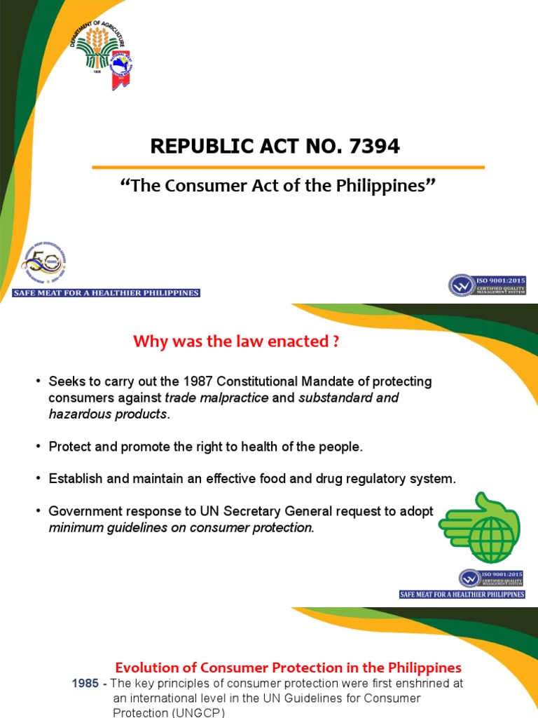 Republic Act 7394 Consumer Act | PDF | Meat | Slaughterhouse