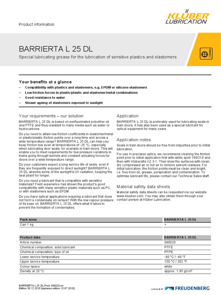 BARRIERTA L 25 DL EN en | PDF | Lubricant | Friction