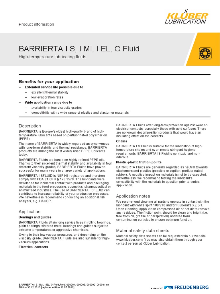 BARRIERTA I S, I MI, I EL, O Fluid EN en | PDF | Lubricant | Bearing ...