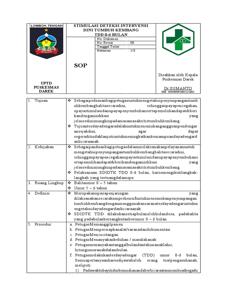 SOP SDIDTK TDD 0-6 Bulan | PDF