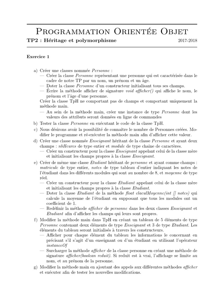 TP2 Heritage POO | PDF | Classe (informatique) | Constructeur (programmation)