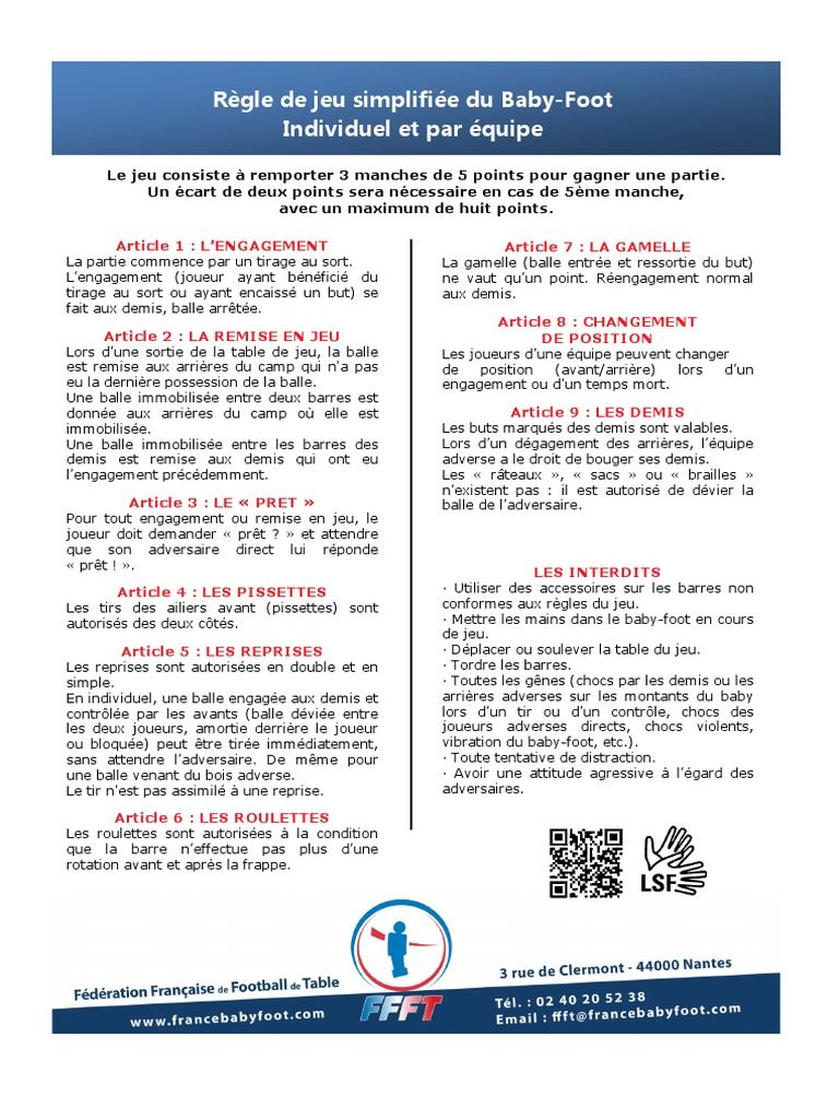 Règles Simplifiées du Baby-Foot | PDF