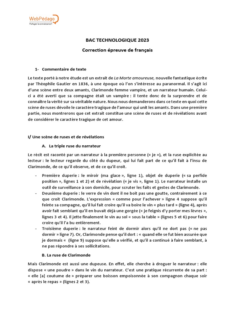 Correction Bac Techno Commentaire de Texte | PDF