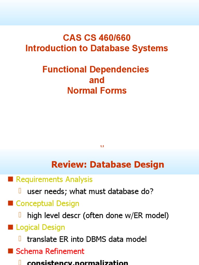 CAS CS 460/660 Introduction To Database Systems Functional Dependencies and Normal Forms | PDF ...