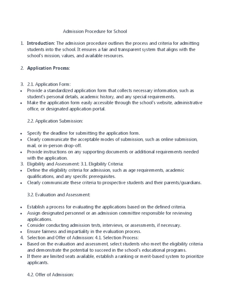 Admission Procedure For School | PDF | University And College Admission ...