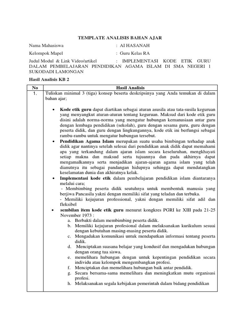 Analisis Bahan Ajar KB 2 Aihasanah Modul 8 | PDF